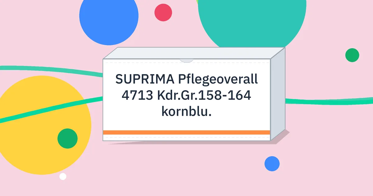 Symbolbild: Packung mit der Aufschrift SUPRIMA Pflegeoverall 4713 Kdr.Gr.158-164 kornblu. (PZN 11674730) – Verfügbarkeit und Bezug in Apotheken in Frankfurt am Main