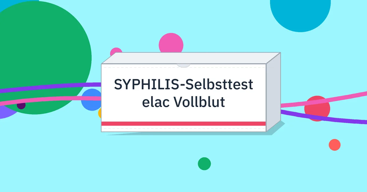 Symbolbild: Packung mit der Aufschrift SYPHILIS-Selbsttest elac Vollblut (PZN 18602308) – Verfügbarkeit und Bezug in Apotheken in Frankfurt am Main