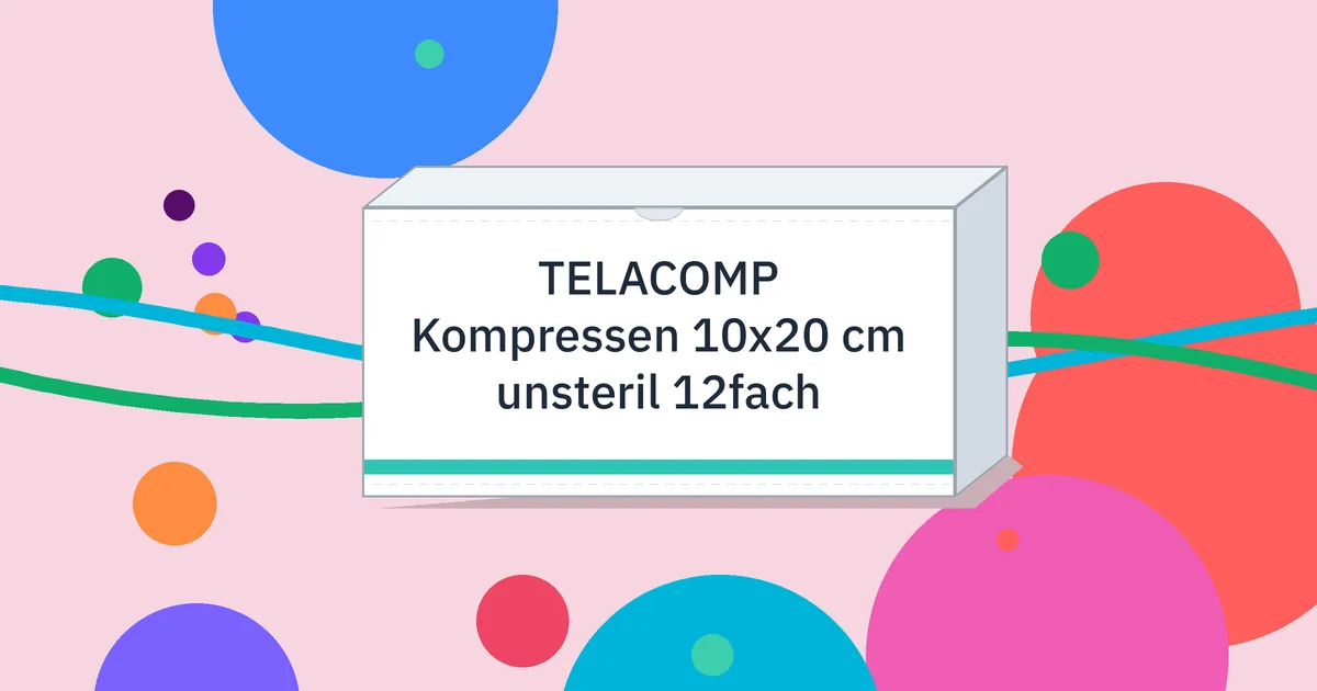 Symbolbild: Packung mit der Aufschrift TELACOMP Kompressen 10x20 cm unsteril 12fach (PZN 19890189) – Verfügbarkeit und Bezug in Apotheken in Frankfurt am Main