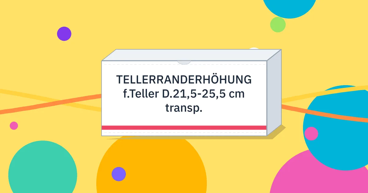 Symbolbild: Packung mit der Aufschrift TELLERRANDERHÖHUNG f.Teller D.21,5-25,5 cm transp. (PZN 10539800) – Verfügbarkeit und Bezug in Apotheken in Frankfurt am Main