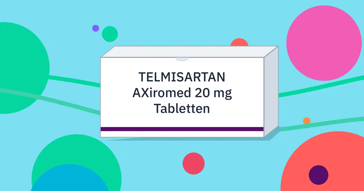 Symbolbild: Packung mit der Aufschrift TELMISARTAN AXiromed 20 mg Tabletten (PZN 18018064) – Verfügbarkeit und Bezug in Apotheken in Frankfurt am Main