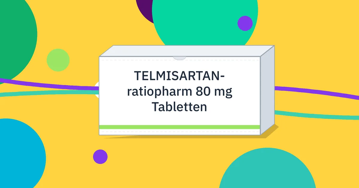 Symbolbild: Packung mit der Aufschrift TELMISARTAN-ratiopharm 80 mg Tabletten (PZN 02718368) – Verfügbarkeit und Bezug in Apotheken in Frankfurt am Main