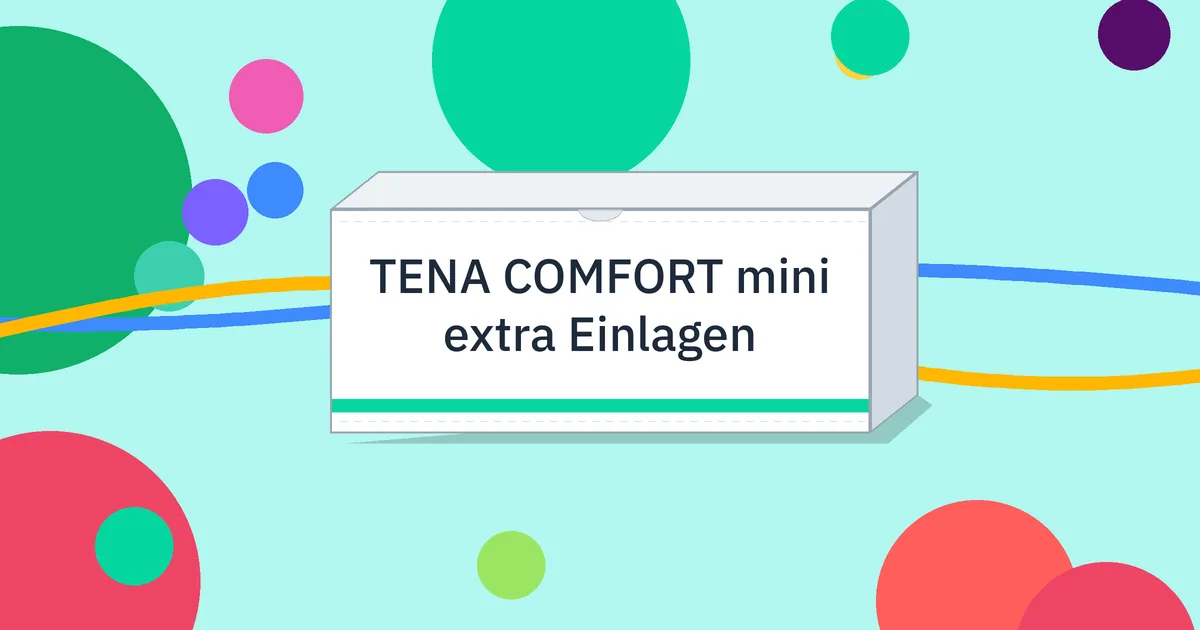 Symbolbild: Packung mit der Aufschrift TENA COMFORT mini extra Einlagen (PZN 19879733) – Verfügbarkeit und Bezug in Apotheken in Frankfurt am Main
