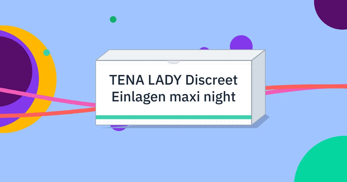 Symbolbild: Packung mit der Aufschrift TENA LADY Discreet Einlagen maxi night (PZN 18322661) – Verfügbarkeit und Bezug in Apotheken in Frankfurt am Main