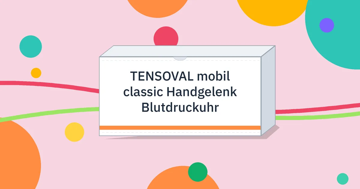Symbolbild: Packung mit der Aufschrift TENSOVAL mobil classic Handgelenk Blutdruckuhr (PZN 03297093) – Verfügbarkeit und Bezug in Apotheken in Frankfurt am Main