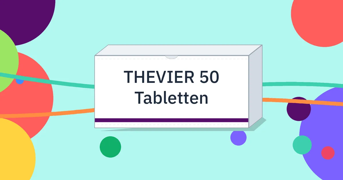 Symbolbild: Packung mit der Aufschrift THEVIER 50 Tabletten (PZN 02062560) – Verfügbarkeit und Bezug in Apotheken in Frankfurt am Main