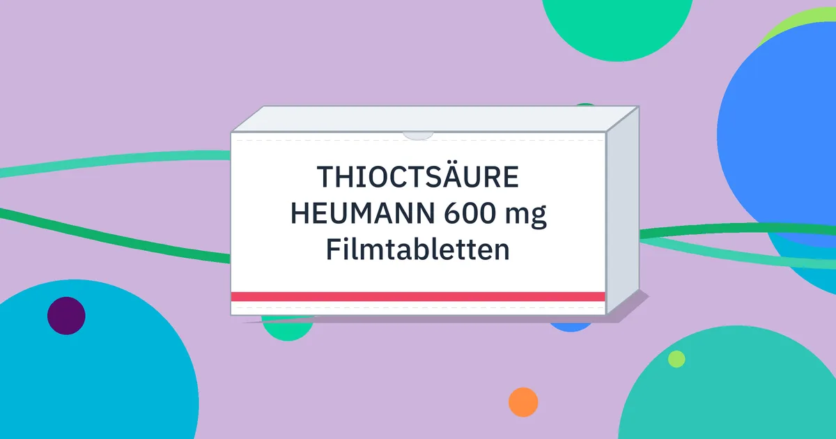Symbolbild: Packung mit der Aufschrift THIOCTSÄURE HEUMANN 600 mg Filmtabletten (PZN 16082402) – Verfügbarkeit und Bezug in Apotheken in Frankfurt am Main