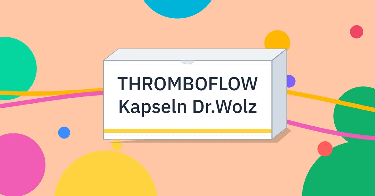 Symbolbild: Packung mit der Aufschrift THROMBOFLOW Kapseln Dr.Wolz (PZN 07125673) – Verfügbarkeit und Bezug in Apotheken in Frankfurt am Main