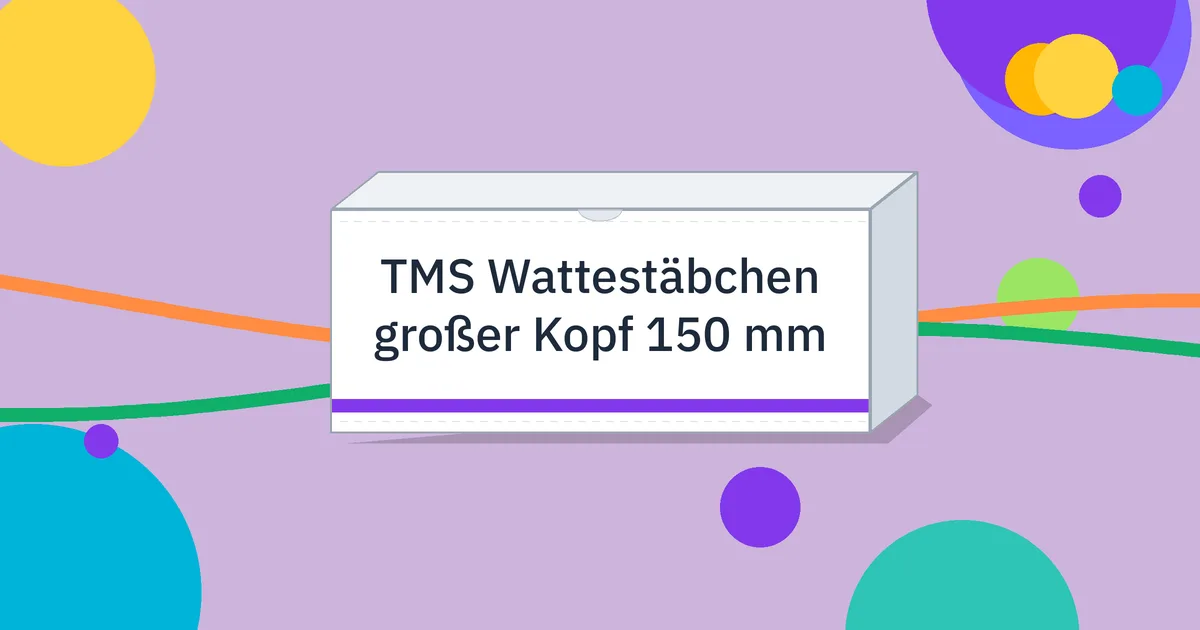 Symbolbild: Packung mit der Aufschrift TMS Wattestäbchen großer Kopf 150 mm (PZN 18317281) – Verfügbarkeit und Bezug in Apotheken in Frankfurt am Main
