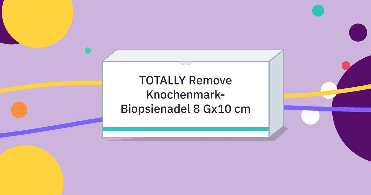 Symbolbild: Packung mit der Aufschrift TOTALLY Remove Knochenmark-Biopsienadel 8 Gx10 cm (PZN 18812069) – Verfügbarkeit und Bezug in Apotheken in Frankfurt am Main