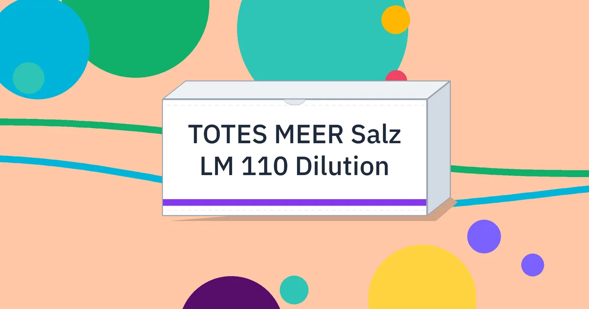 Symbolbild: Packung mit der Aufschrift TOTES MEER Salz LM 110 Dilution (PZN 13226496) – Verfügbarkeit und Bezug in Apotheken in Frankfurt am Main