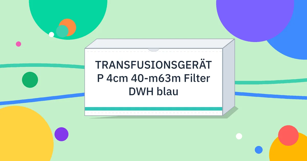 Symbolbild: Packung mit der Aufschrift TRANSFUSIONSGERÄT P 4cm 40-m63m Filter DWH blau (PZN 17486685) – Verfügbarkeit und Bezug in Apotheken in Frankfurt am Main