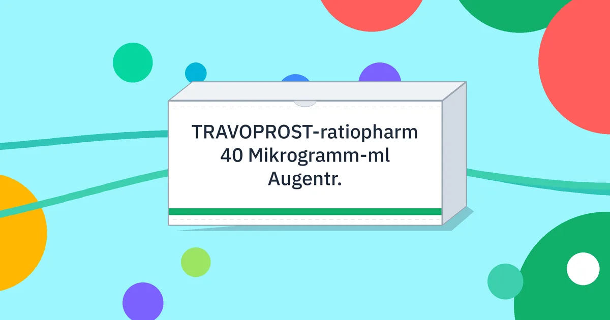 Symbolbild: Packung mit der Aufschrift TRAVOPROST-ratiopharm 40 Mikrogramm-ml Augentr. (PZN 10402857) – Verfügbarkeit und Bezug in Apotheken in Frankfurt am Main
