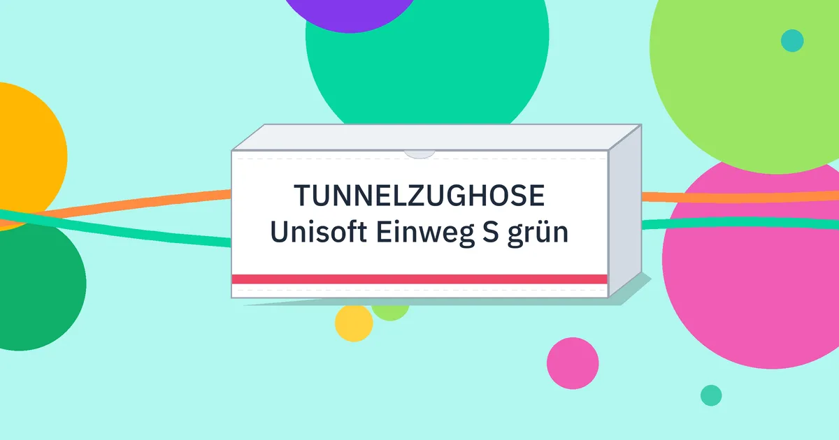 Symbolbild: Packung mit der Aufschrift TUNNELZUGHOSE Unisoft Einweg S grün (PZN 04703856) – Verfügbarkeit und Bezug in Apotheken in Frankfurt am Main