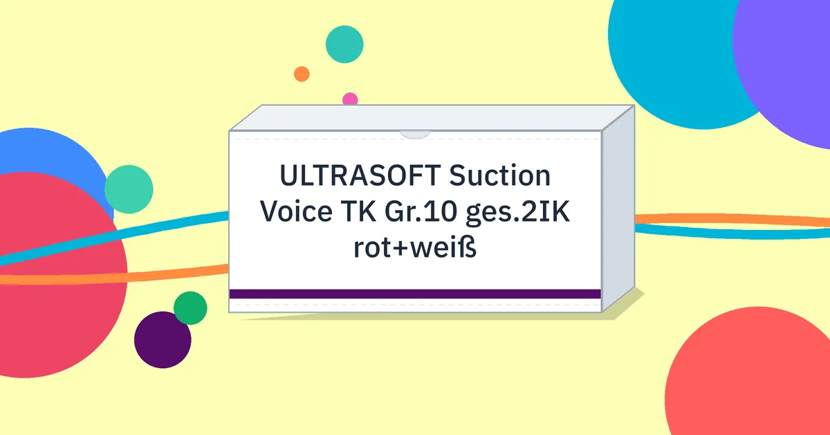 Symbolbild: Packung mit der Aufschrift ULTRASOFT Suction Voice TK Gr.10 ges.2IK rot+weiß (PZN 10731621) – Verfügbarkeit und Bezug in Apotheken in Frankfurt am Main