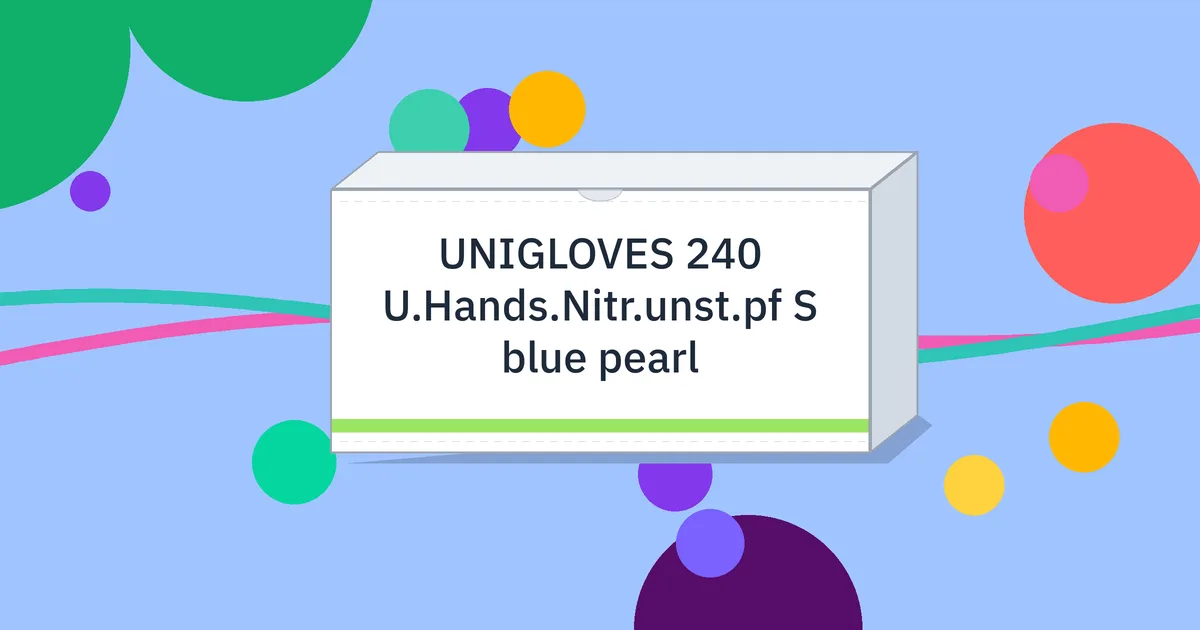 Symbolbild: Packung mit der Aufschrift UNIGLOVES 240 U.Hands.Nitr.unst.pf S blue pearl (PZN 18102296) – Verfügbarkeit und Bezug in Apotheken in Frankfurt am Main