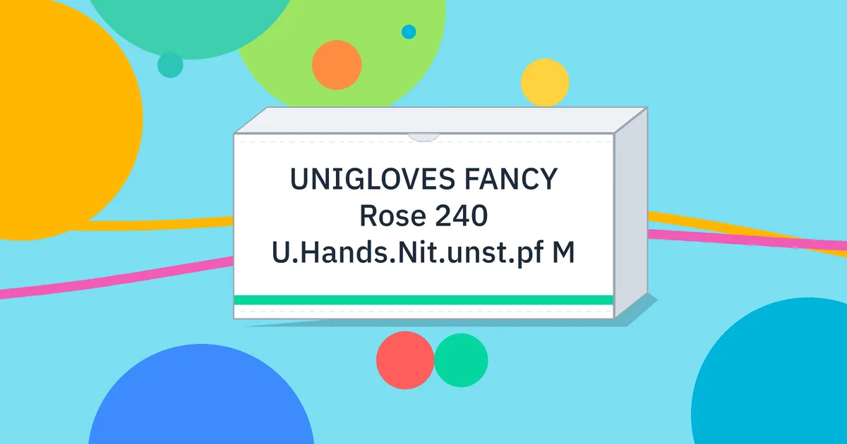 Symbolbild: Packung mit der Aufschrift UNIGLOVES FANCY Rose 240 U.Hands.Nit.unst.pf M (PZN 18725761) – Verfügbarkeit und Bezug in Apotheken in Frankfurt am Main