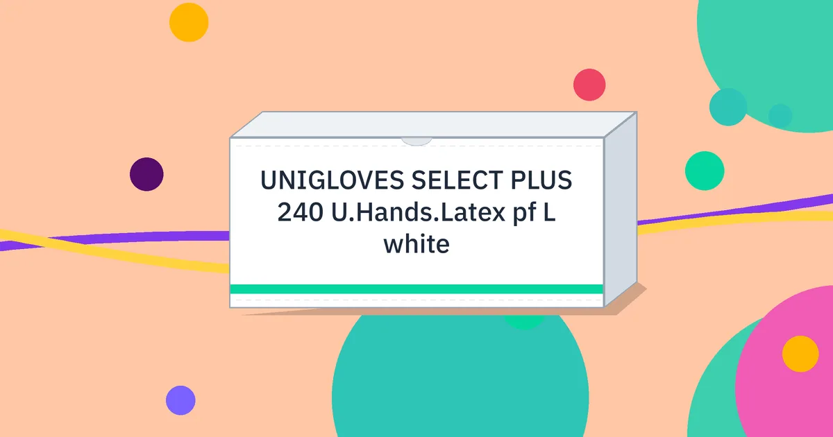 Symbolbild: Packung mit der Aufschrift UNIGLOVES SELECT PLUS 240 U.Hands.Latex pf L white (PZN 18101262) – Verfügbarkeit und Bezug in Apotheken in Frankfurt am Main