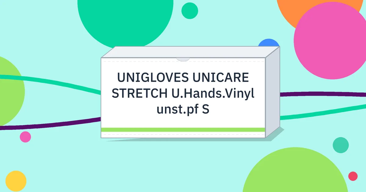 Symbolbild: Packung mit der Aufschrift UNIGLOVES UNICARE STRETCH U.Hands.Vinyl unst.pf S (PZN 20120166) – Verfügbarkeit und Bezug in Apotheken in Frankfurt am Main
