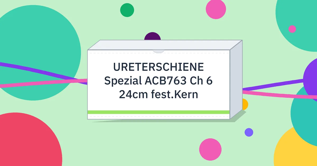 Symbolbild: Packung mit der Aufschrift URETERSCHIENE Spezial ACB763 Ch 6 24cm fest.Kern (PZN 00752622) – Verfügbarkeit und Bezug in Apotheken in Frankfurt am Main
