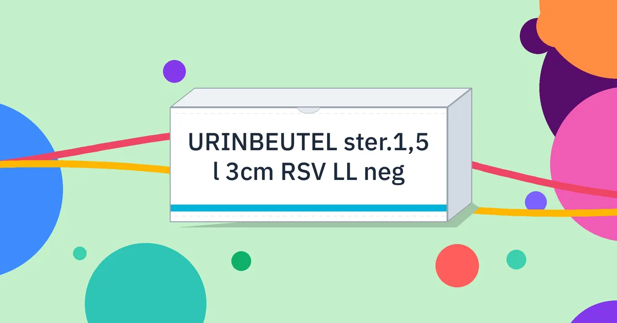 Symbolbild: Packung mit der Aufschrift URINBEUTEL ster.1,5 l 3cm RSV LL neg (PZN 17489407) – Verfügbarkeit und Bezug in Apotheken in Frankfurt am Main