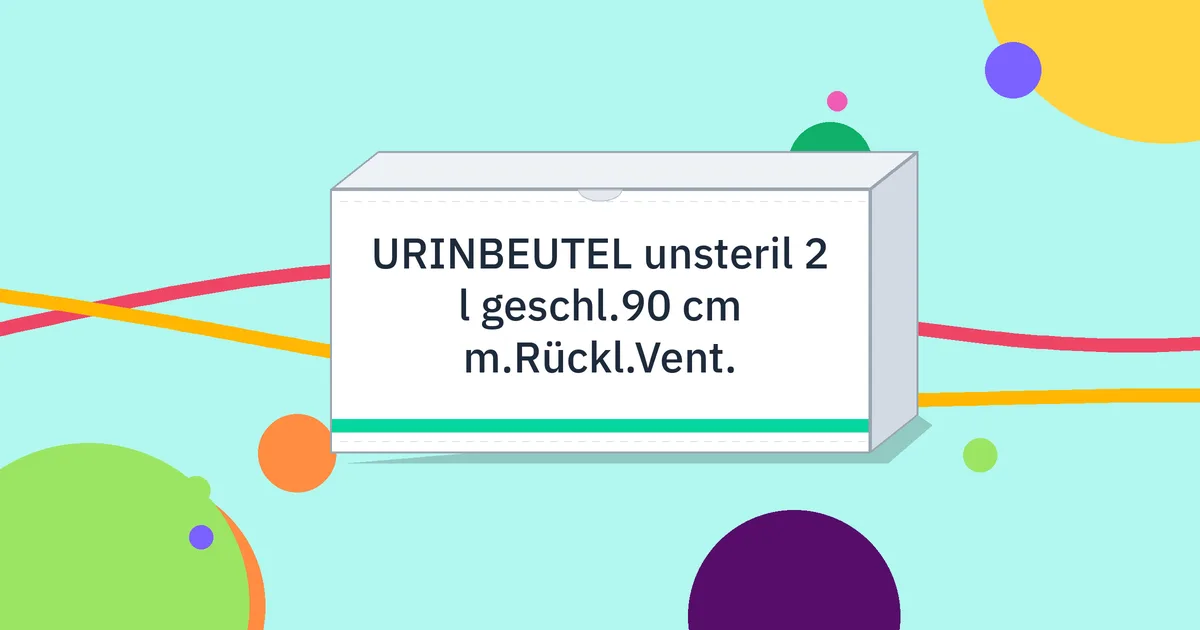 Symbolbild: Packung mit der Aufschrift URINBEUTEL unsteril 2 l geschl.90 cm m.Rückl.Vent. (PZN 02919635) – Verfügbarkeit und Bezug in Apotheken in Frankfurt am Main