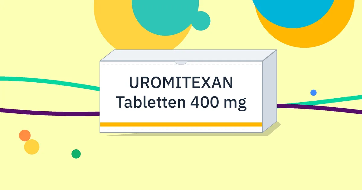 Symbolbild: Packung mit der Aufschrift UROMITEXAN Tabletten 400 mg (PZN 07713849) – Verfügbarkeit und Bezug in Apotheken in Frankfurt am Main