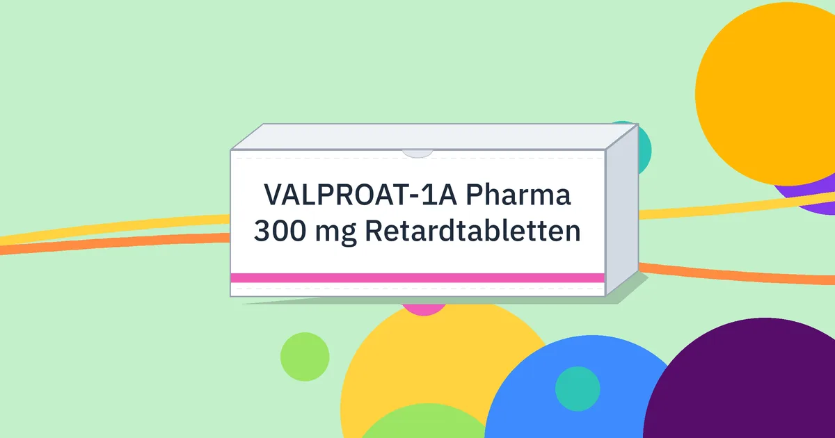 Symbolbild: Packung mit der Aufschrift VALPROAT-1A Pharma 300 mg Retardtabletten (PZN 04343820) – Verfügbarkeit und Bezug in Apotheken in Frankfurt am Main