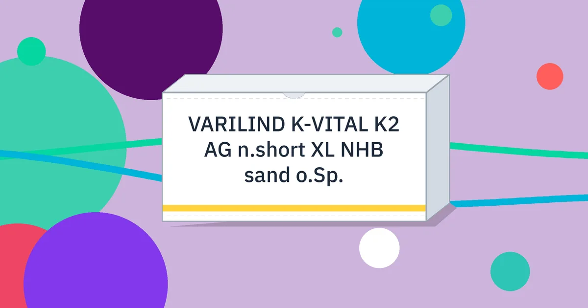 Symbolbild: Packung mit der Aufschrift VARILIND K-VITAL K2 AG n.short XL NHB sand o.Sp. (PZN 20564443) – Verfügbarkeit und Bezug in Apotheken in Frankfurt am Main