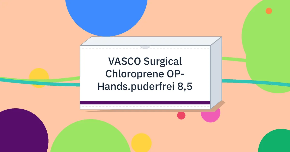 Symbolbild: Packung mit der Aufschrift VASCO Surgical Chloroprene OP-Hands.puderfrei 8,5 (PZN 11596496) – Verfügbarkeit und Bezug in Apotheken in Frankfurt am Main