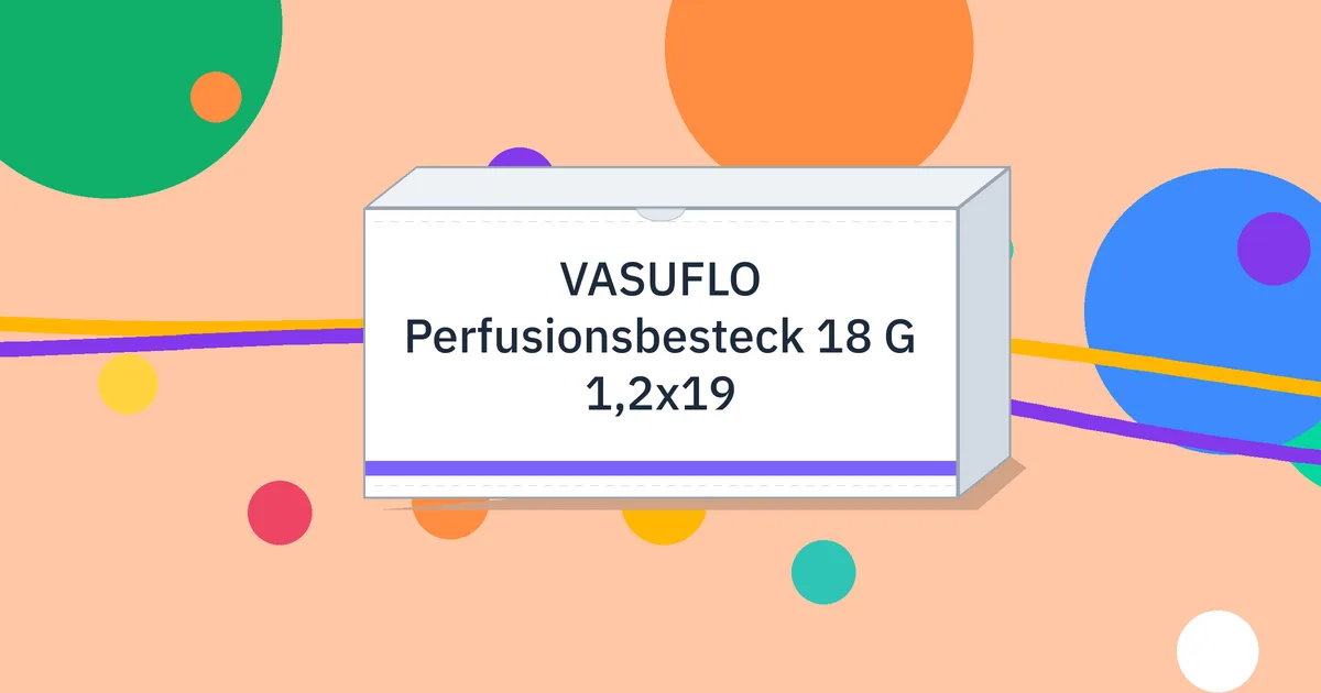 Symbolbild: Packung mit der Aufschrift VASUFLO Perfusionsbesteck 18 G 1,2x19 (PZN 03043346) – Verfügbarkeit und Bezug in Apotheken in Frankfurt am Main