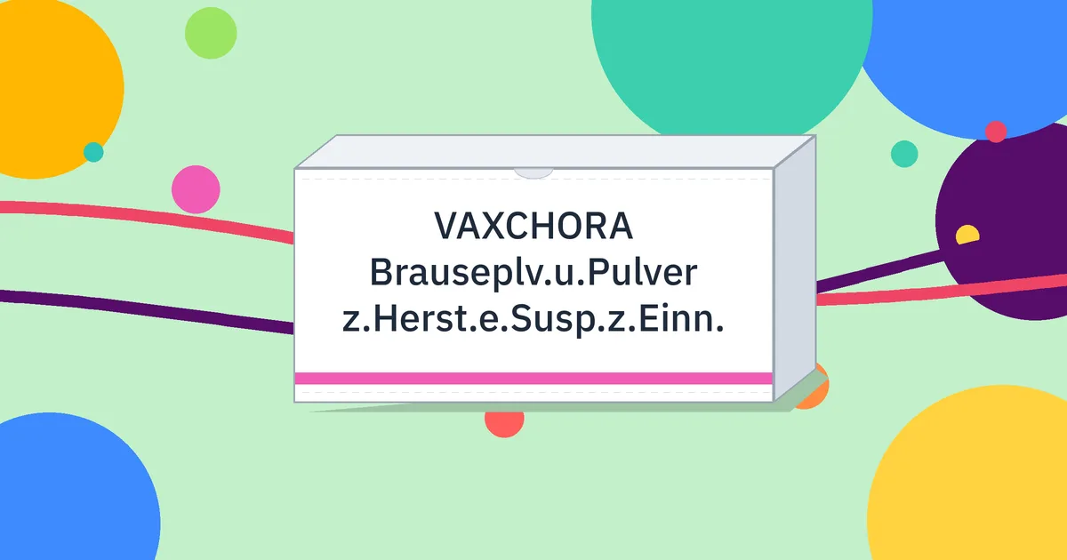 Symbolbild: Packung mit der Aufschrift VAXCHORA Brauseplv.u.Pulver z.Herst.e.Susp.z.Einn. (PZN 18852146) – Verfügbarkeit und Bezug in Apotheken in Frankfurt am Main