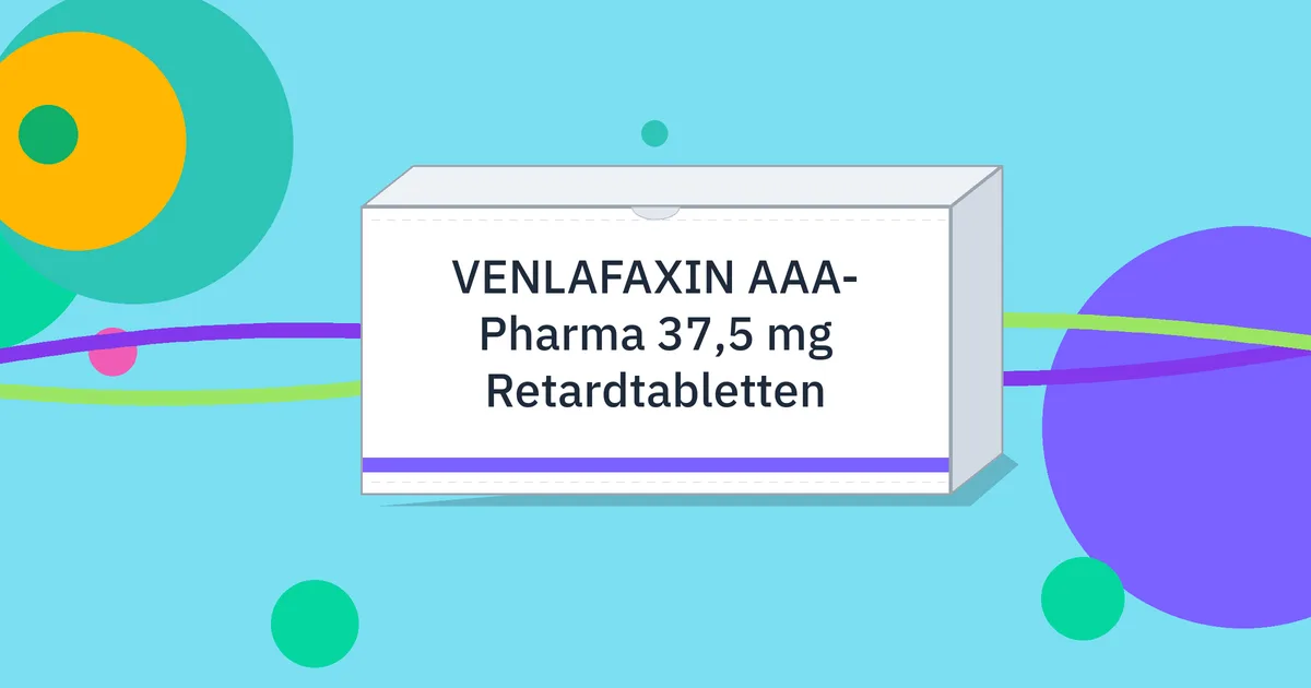 Symbolbild: Packung mit der Aufschrift VENLAFAXIN AAA-Pharma 37,5 mg Retardtabletten (PZN 18300292) – Verfügbarkeit und Bezug in Apotheken in Frankfurt am Main