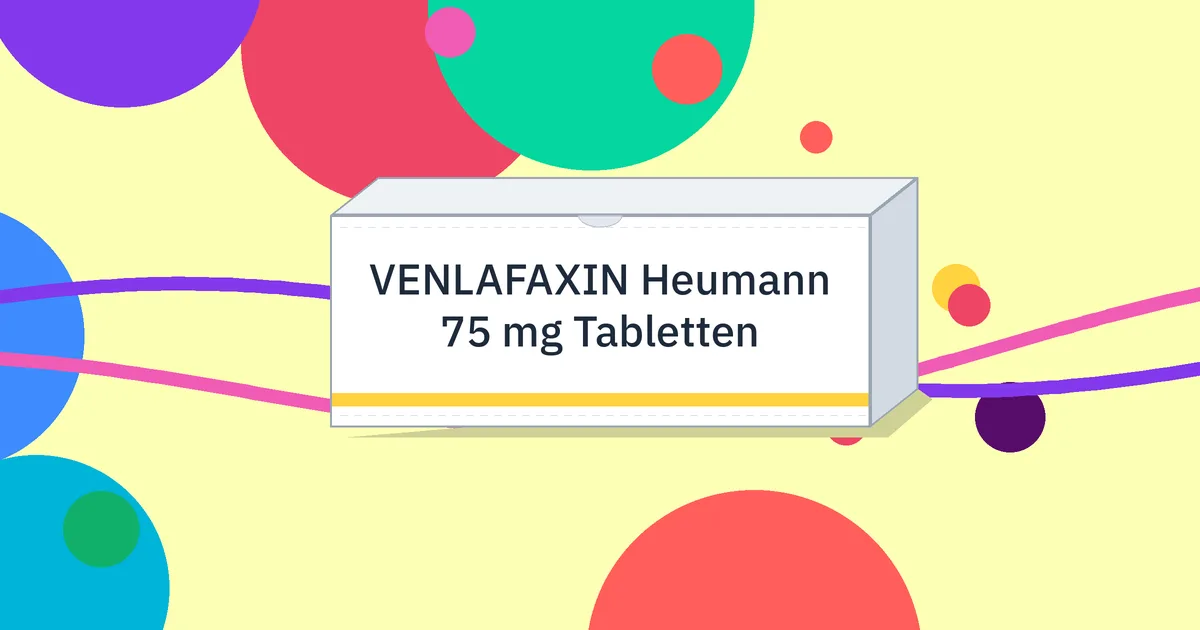 Symbolbild: Packung mit der Aufschrift VENLAFAXIN Heumann 75 mg Tabletten (PZN 09494280) – Verfügbarkeit und Bezug in Apotheken in Frankfurt am Main