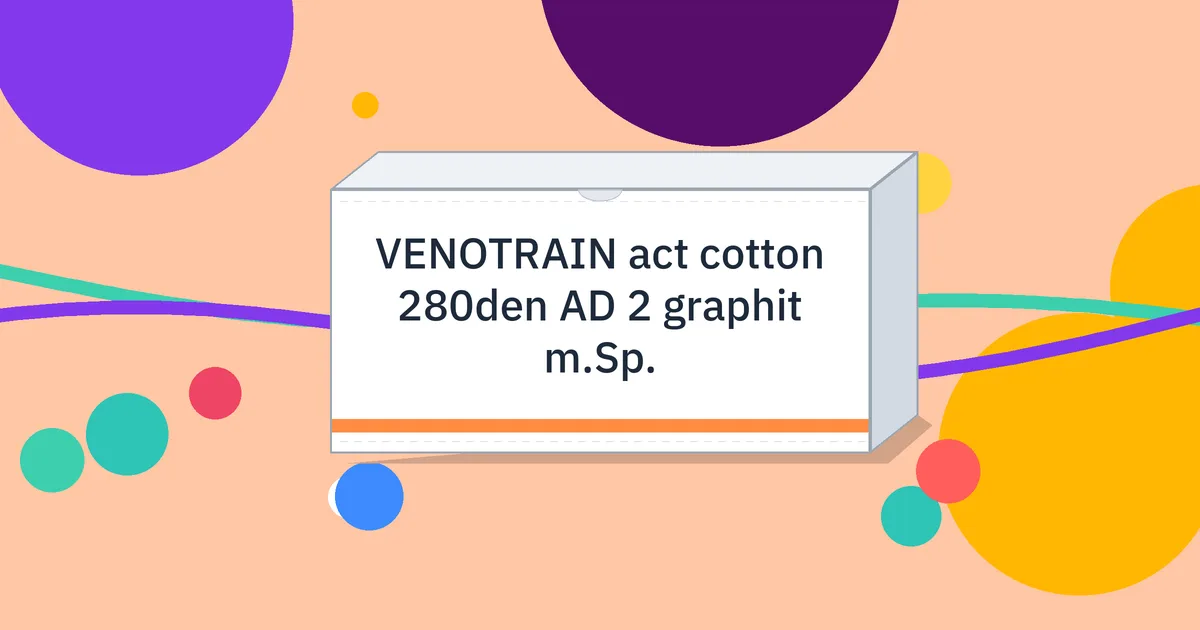 Symbolbild: Packung mit der Aufschrift VENOTRAIN act cotton 280den AD 2 graphit m.Sp. (PZN 16209682) – Verfügbarkeit und Bezug in Apotheken in Frankfurt am Main