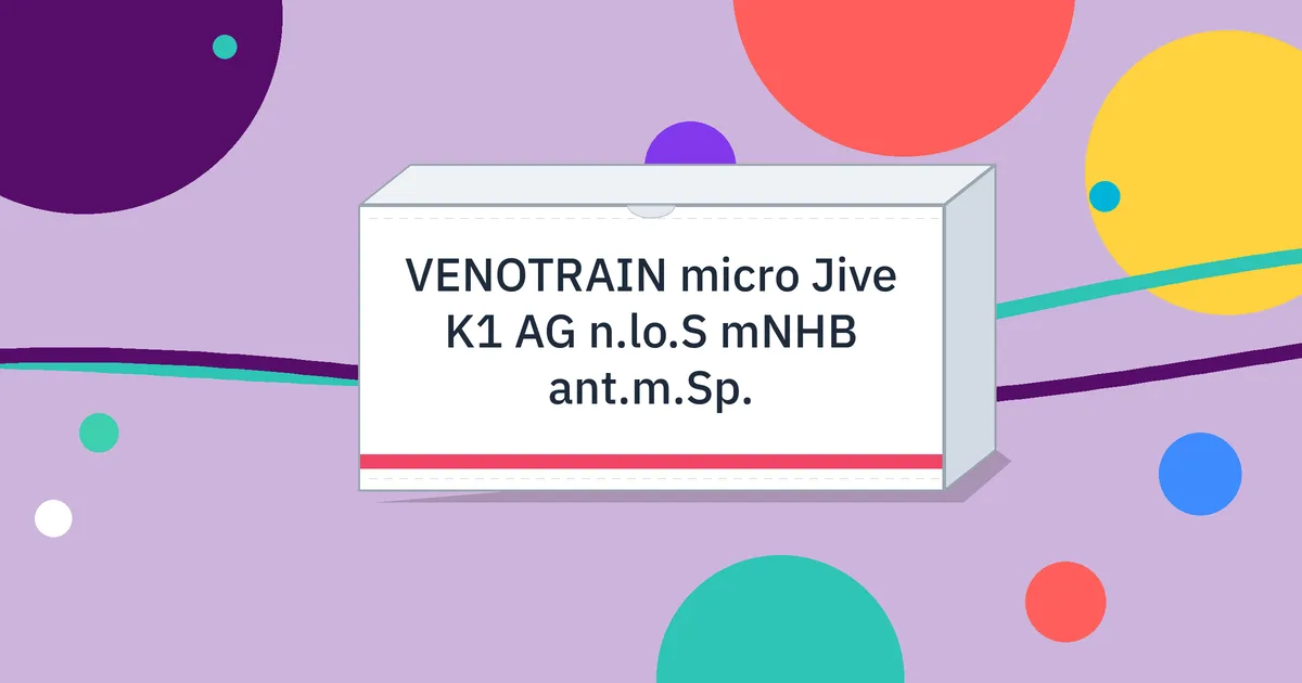 Symbolbild: Packung mit der Aufschrift VENOTRAIN micro Jive K1 AG n.lo.S mNHB ant.m.Sp. (PZN 17761039) – Verfügbarkeit und Bezug in Apotheken in Frankfurt am Main