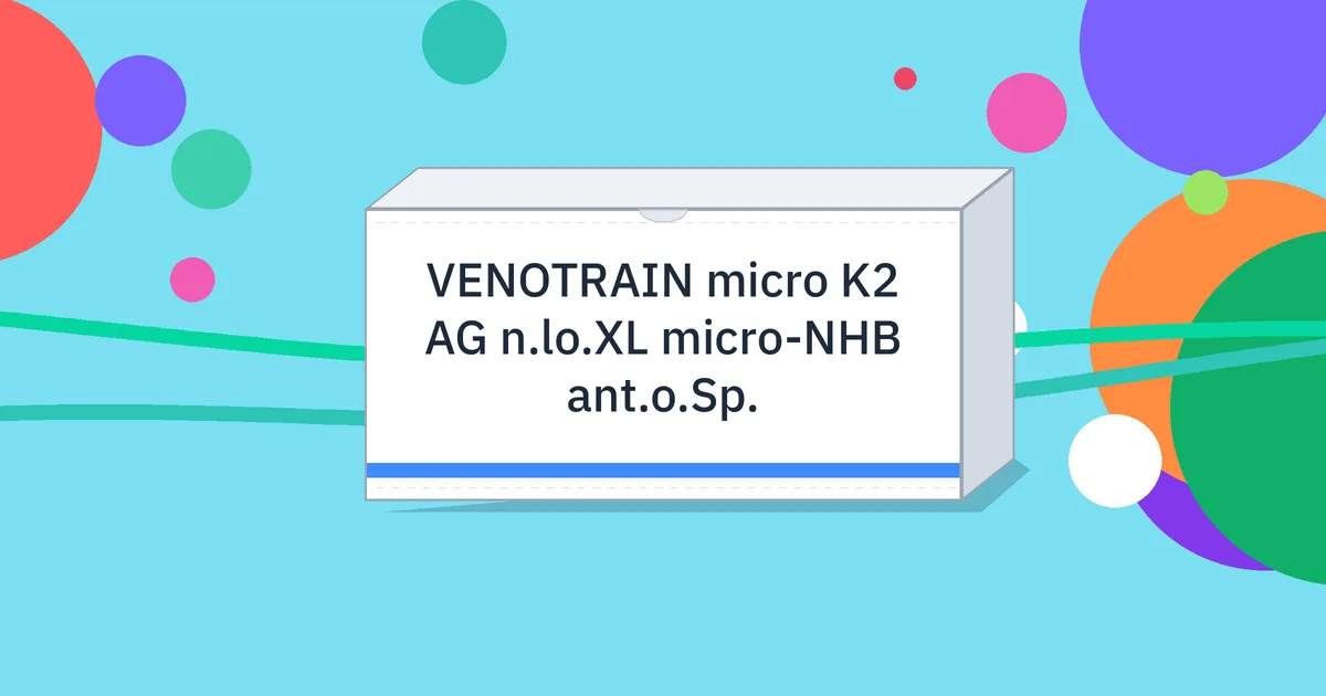 Symbolbild: Packung mit der Aufschrift VENOTRAIN micro K2 AG n.lo.XL micro-NHB ant.o.Sp. (PZN 16067495) – Verfügbarkeit und Bezug in Apotheken in Frankfurt am Main