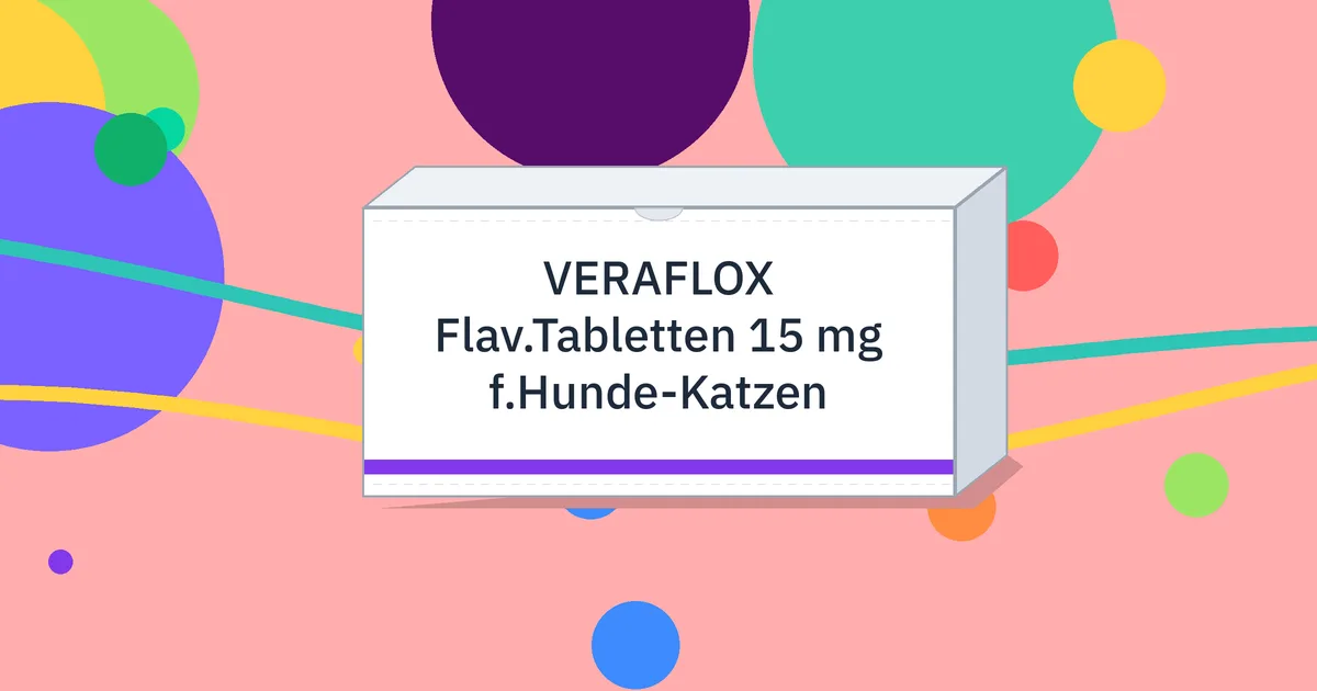 Symbolbild: Packung mit der Aufschrift VERAFLOX Flav.Tabletten 15 mg f.Hunde-Katzen (PZN 07419363) – Verfügbarkeit und Bezug in Apotheken in Frankfurt am Main
