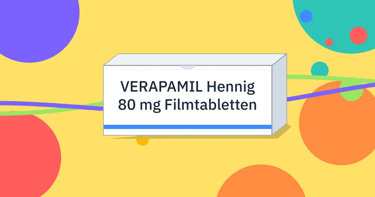 Symbolbild: Packung mit der Aufschrift VERAPAMIL Hennig 80 mg Filmtabletten (PZN 05891162) – Verfügbarkeit und Bezug in Apotheken in Frankfurt am Main