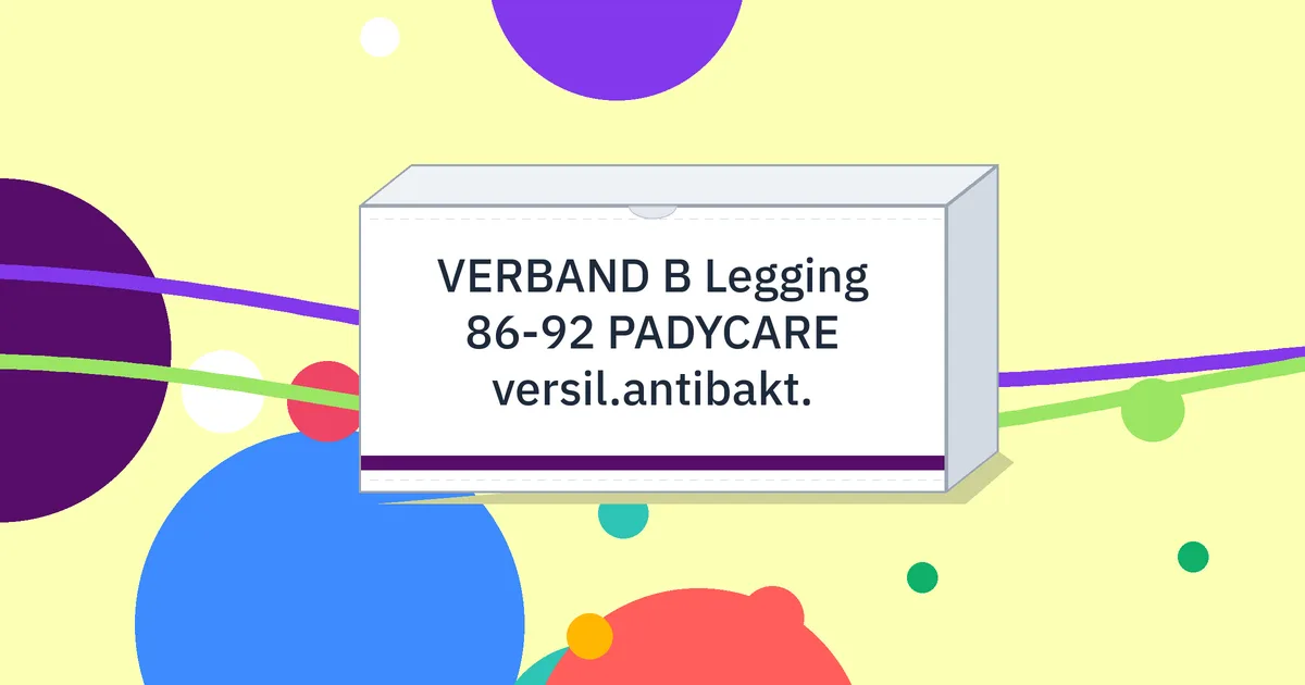 Symbolbild: Packung mit der Aufschrift VERBAND B Legging 86-92 PADYCARE versil.antibakt. (PZN 10938345) – Verfügbarkeit und Bezug in Apotheken in Frankfurt am Main
