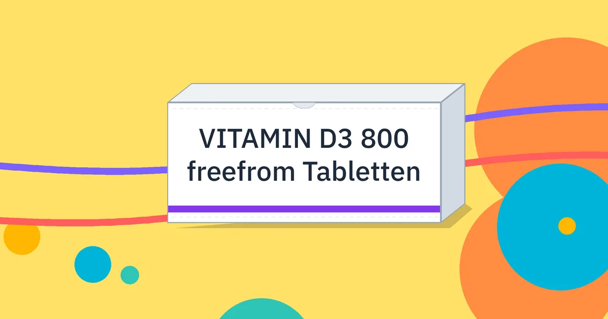 Symbolbild: Packung mit der Aufschrift VITAMIN D3 800 freefrom Tabletten (PZN 11239276) – Verfügbarkeit und Bezug in Apotheken in Frankfurt am Main