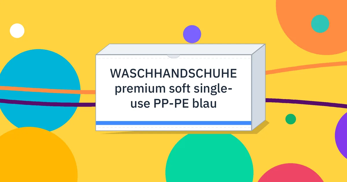 Symbolbild: Packung mit der Aufschrift WASCHHANDSCHUHE premium soft single-use PP-PE blau (PZN 14320671) – Verfügbarkeit und Bezug in Apotheken in Frankfurt am Main