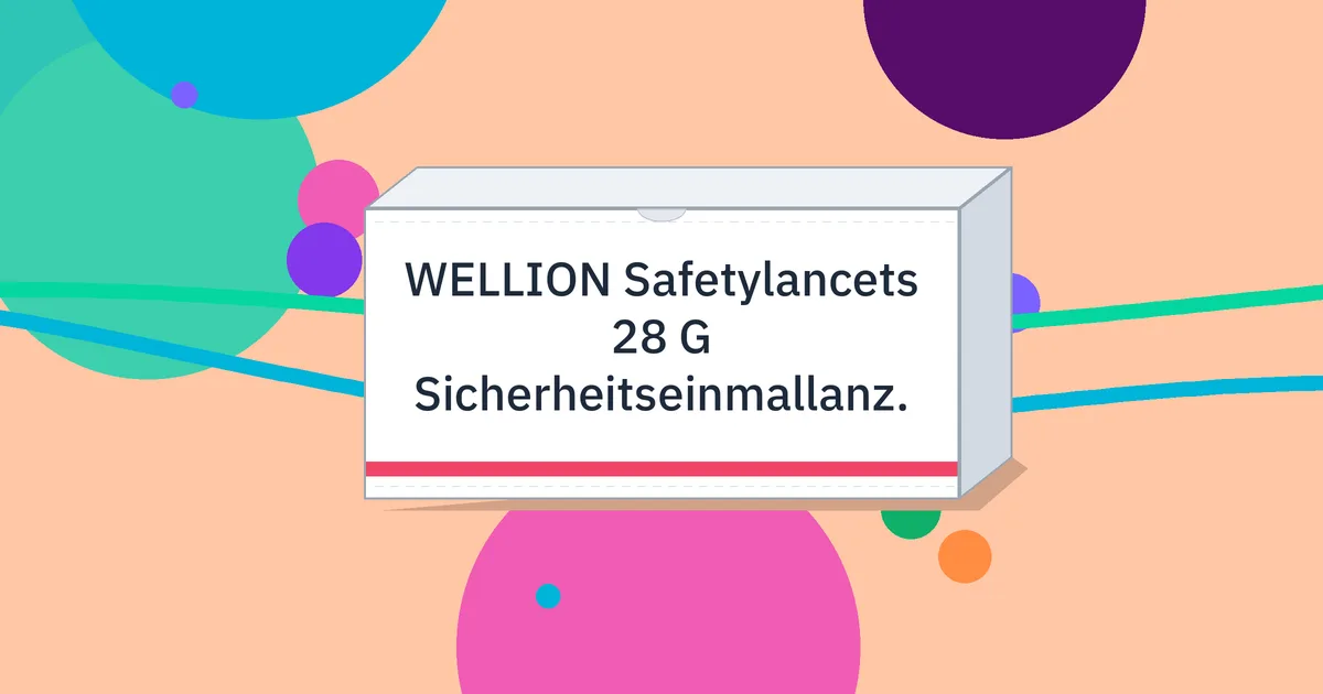 Symbolbild: Packung mit der Aufschrift WELLION Safetylancets 28 G Sicherheitseinmallanz. (PZN 04604611) – Verfügbarkeit und Bezug in Apotheken in Frankfurt am Main