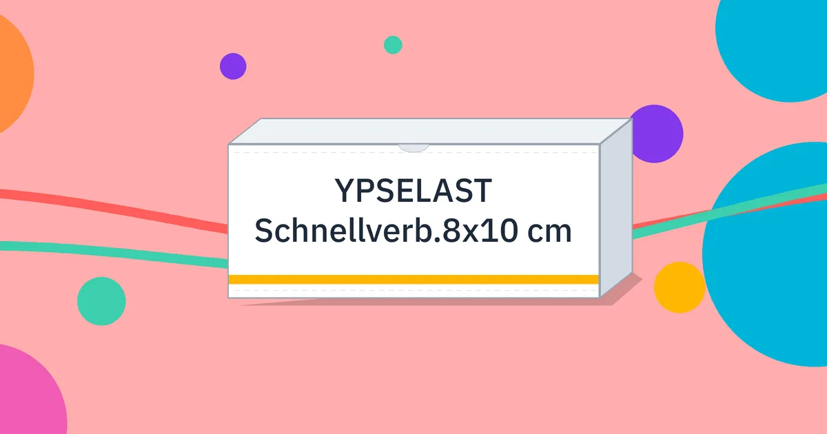 Symbolbild: Packung mit der Aufschrift YPSELAST Schnellverb.8x10 cm (PZN 12604594) – Verfügbarkeit und Bezug in Apotheken in Frankfurt am Main