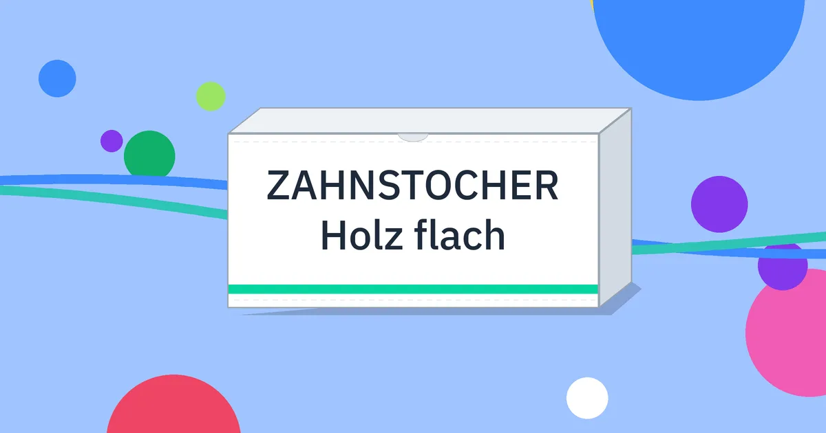 Symbolbild: Packung mit der Aufschrift ZAHNSTOCHER Holz flach (PZN 01741738) – Verfügbarkeit und Bezug in Apotheken in Frankfurt am Main