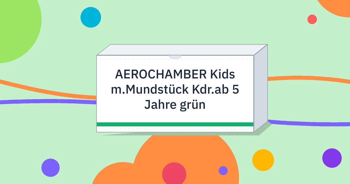 Symbolbild: Packung mit der Aufschrift AEROCHAMBER Kids m.Mundstück Kdr.ab 5 Jahre grün (PZN 19626021) – Verfügbarkeit und Bezug in Apotheken in Frankfurt am Main