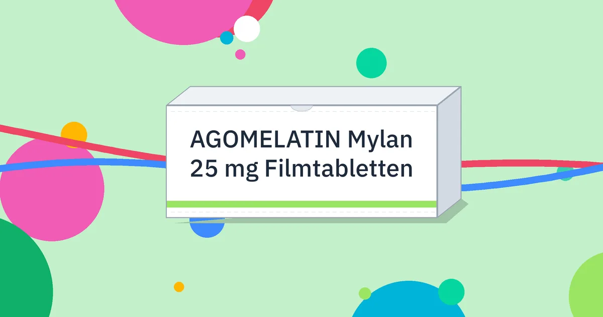 Symbolbild: Packung mit der Aufschrift AGOMELATIN Mylan 25 mg Filmtabletten (PZN 14338116) – Verfügbarkeit und Bezug in Apotheken in Frankfurt am Main
