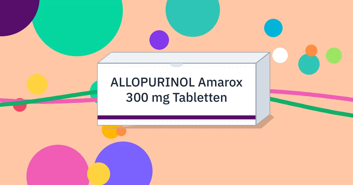 Symbolbild: Packung mit der Aufschrift ALLOPURINOL Amarox 300 mg Tabletten (PZN 18273299) – Verfügbarkeit und Bezug in Apotheken in Frankfurt am Main