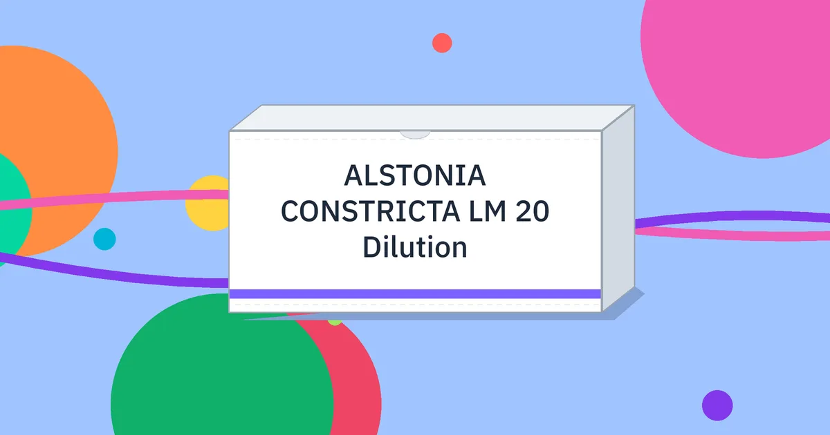 Symbolbild: Packung mit der Aufschrift ALSTONIA CONSTRICTA LM 20 Dilution (PZN 13314438) – Verfügbarkeit und Bezug in Apotheken in Frankfurt am Main