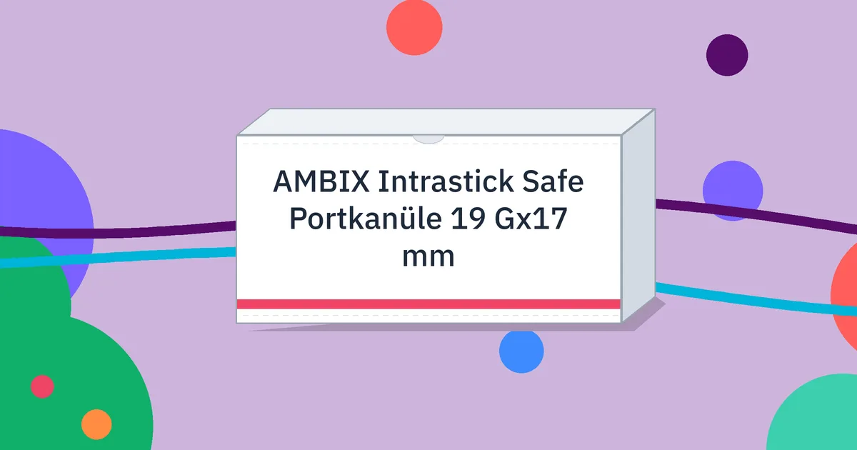 Symbolbild: Packung mit der Aufschrift AMBIX Intrastick Safe Portkanüle 19 Gx17 mm (PZN 14286796) – Verfügbarkeit und Bezug in Apotheken in Frankfurt am Main